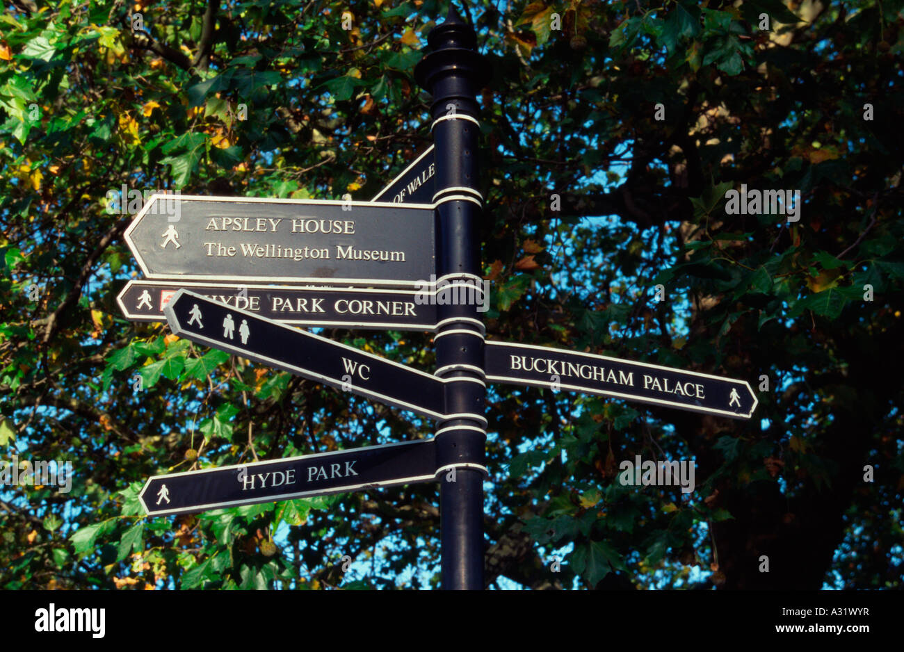 Signpost at Hyde Park Corner, London, UK Stock Photo - Alamy