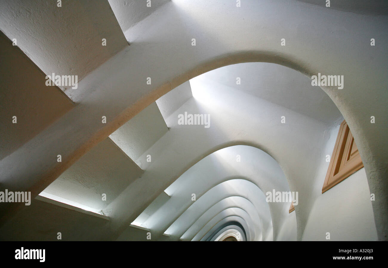 Corridor with arched and vented ceiling in attic of the Casa Batllo ...