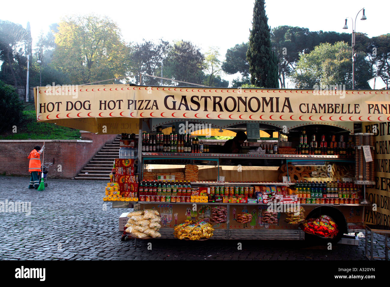 An Ice Cream and food vendors stall parked near the Colosseum Rome ...