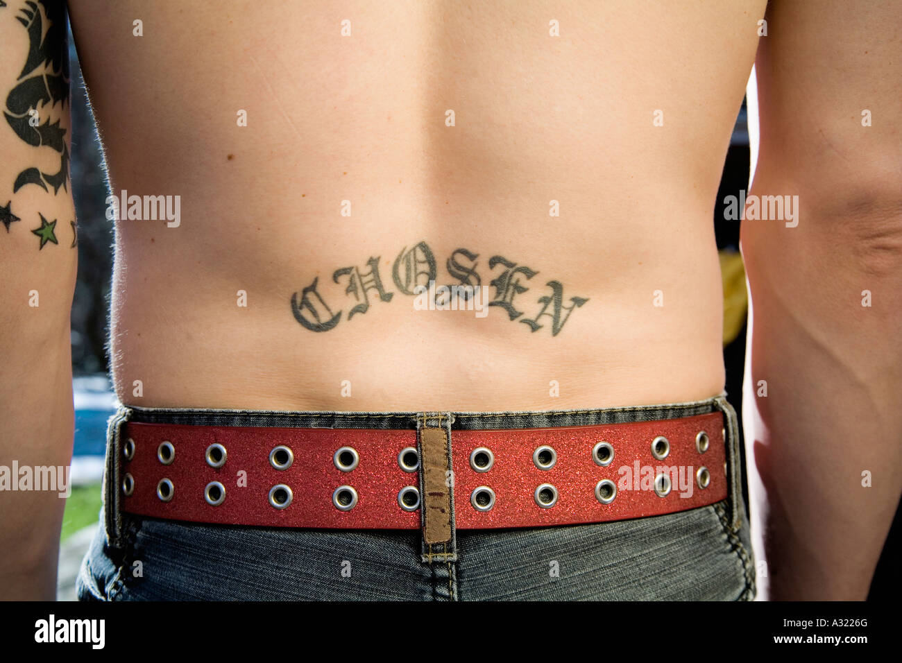 Close up of a man with chosen tattoo on his back Stock Photo - Alamy