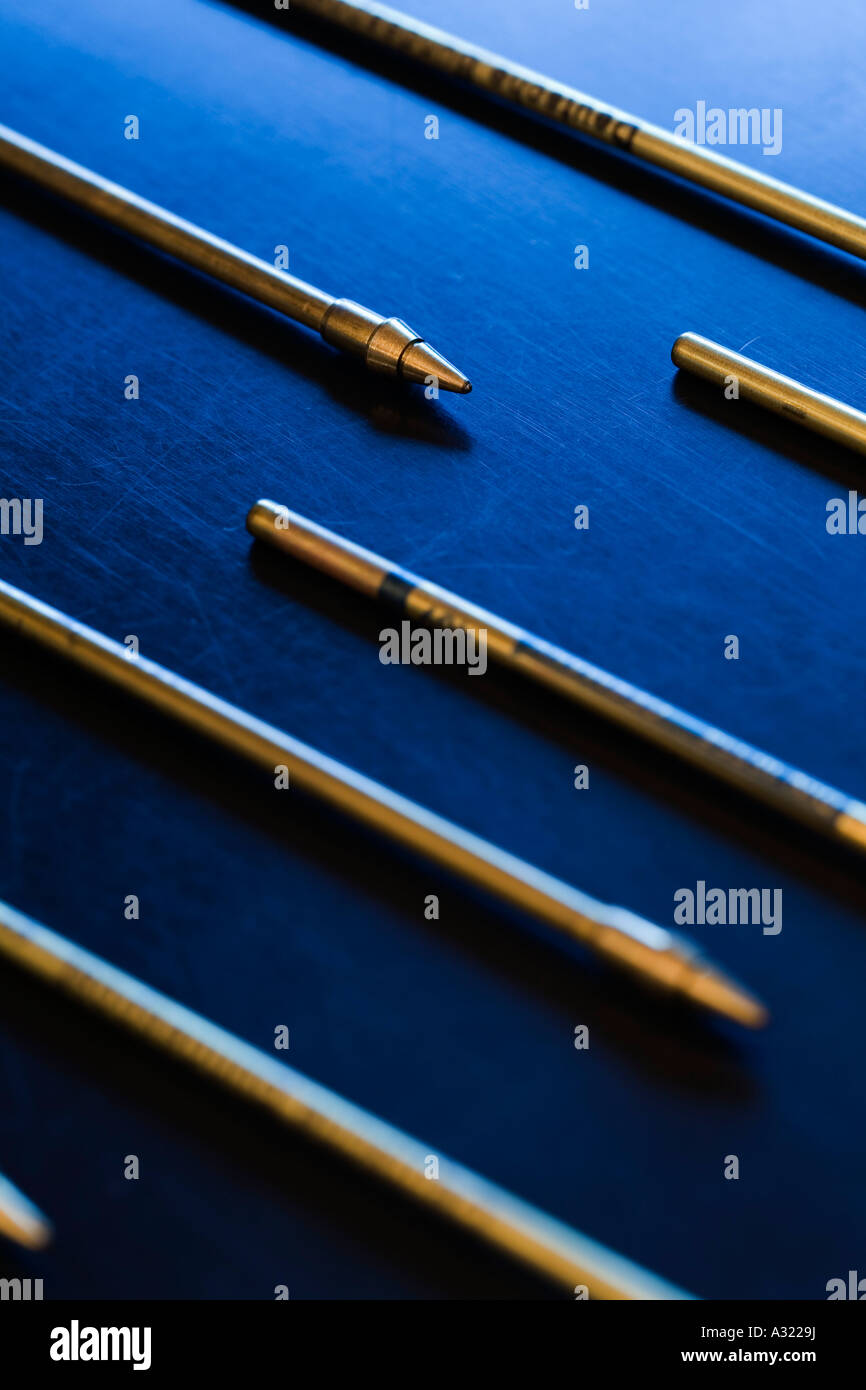 Ballpoint pen refill cartridges on a desk Stock Photo - Alamy