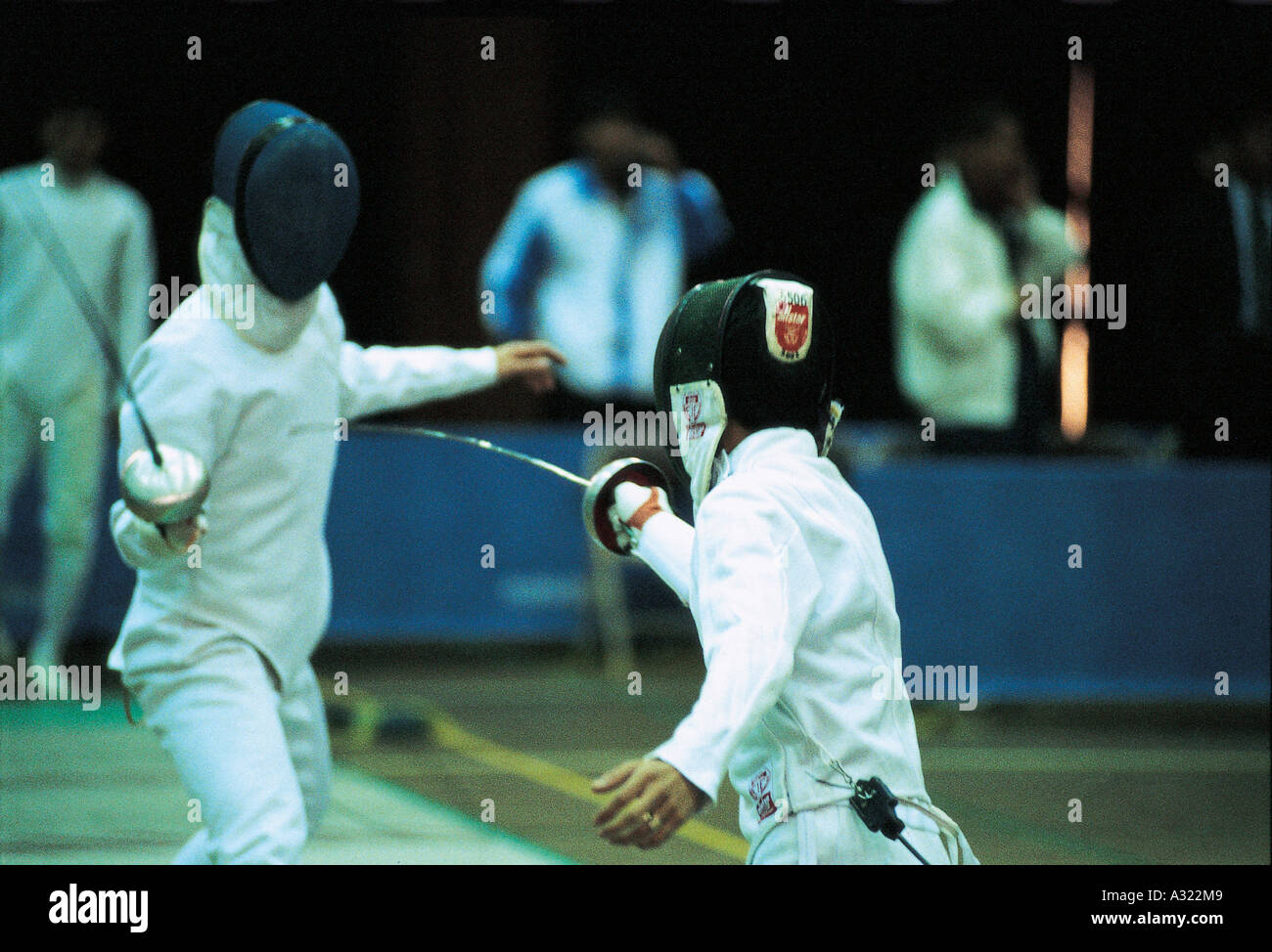 Fencing match in the gym Stock Photo - Alamy
