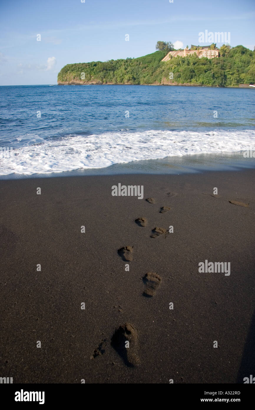footprints Mataiva Bay black sand beach Island of Tahiti French ...