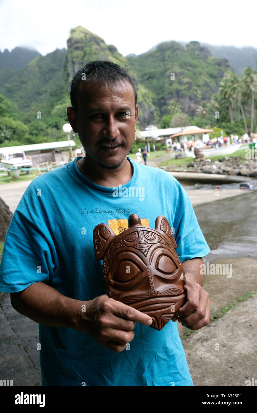 Wood carver Hanavave Island of Fatu Hiva Marquesas Islands French ...
