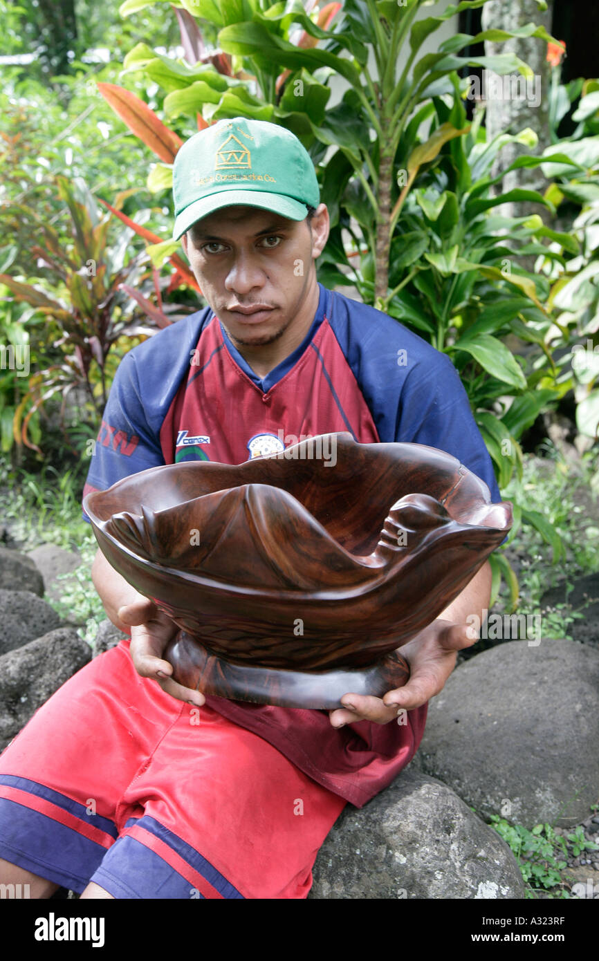 Wood carver Hanavave Island of Fatu Hiva Marquesas Islands French ...