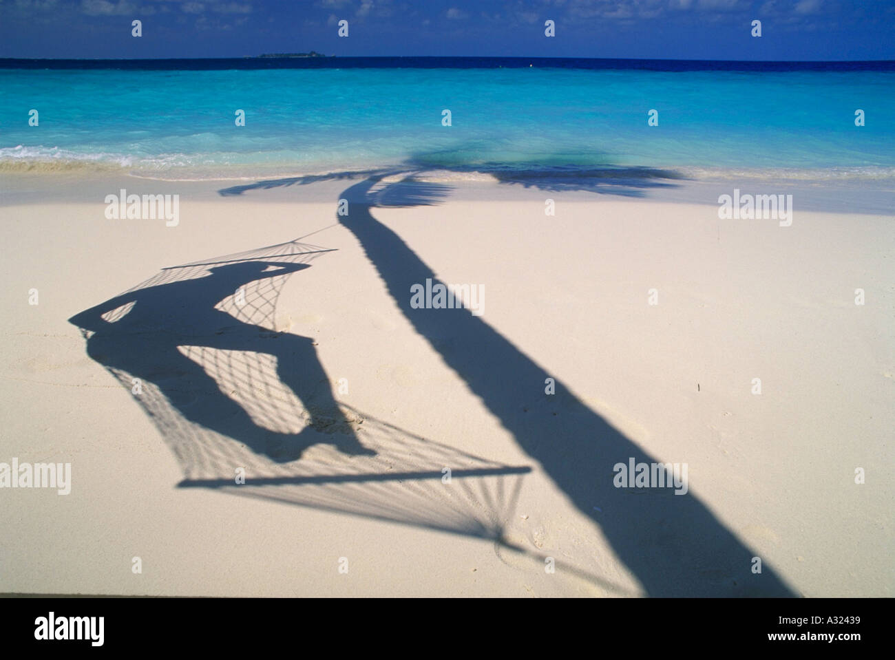Shadow of woman lying in hammock under palm tree Stock Photo - Alamy