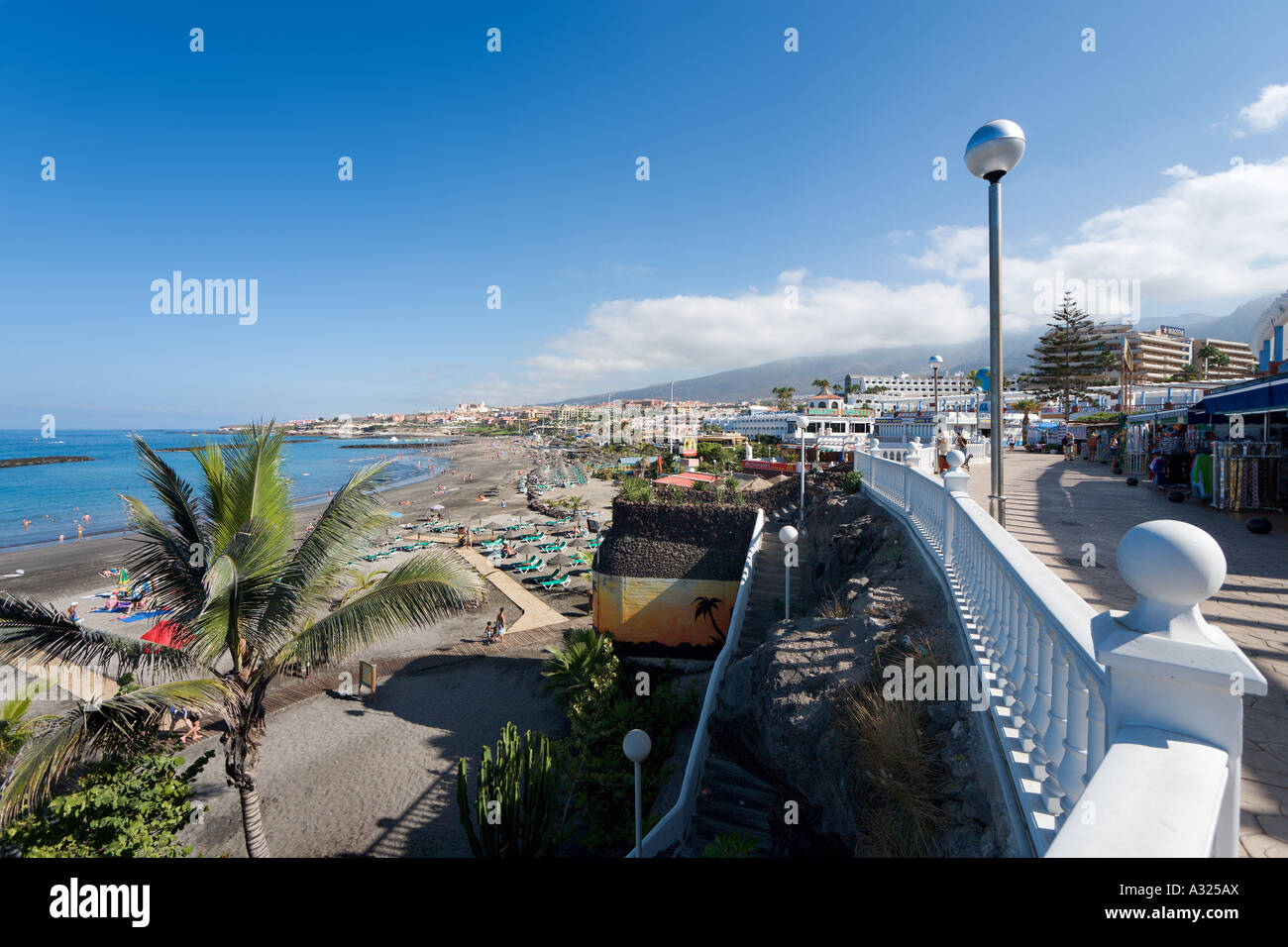 Beach and Promenade, Playa Torviscas, Costa Adeje, Playa de las Americas, Tenerife, Canary ...
