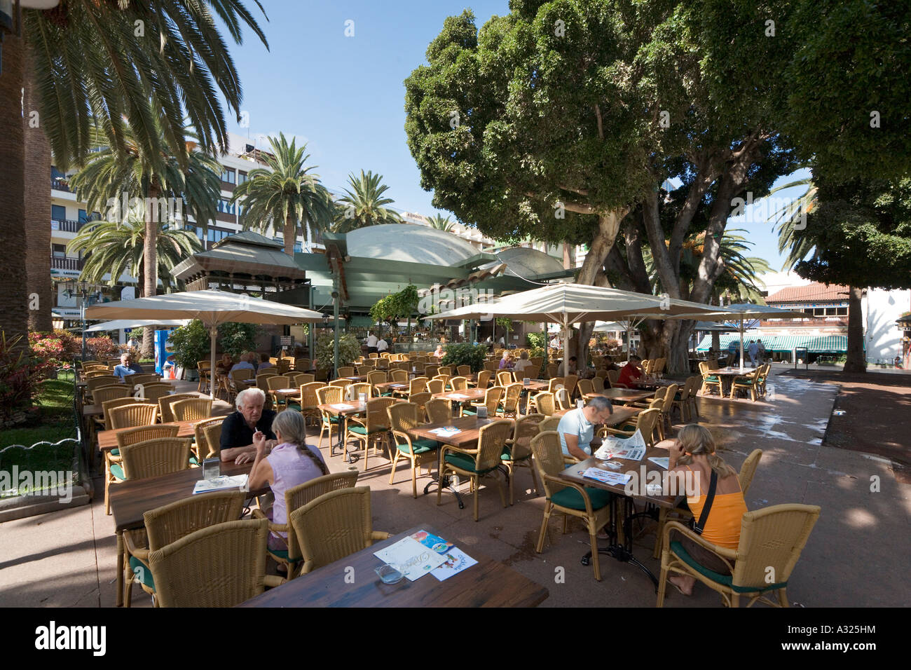 Pavement cafe (Cafe Dinamico) in the Plaza del Charco (Main Square ...