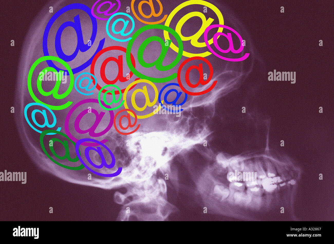 Skull and email symbols Stock Photo - Alamy