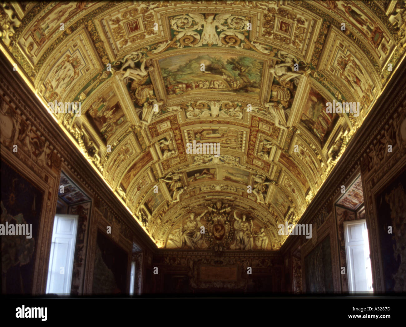Frescoes painted on the ceiling of the hallway leading to the Sistine ...