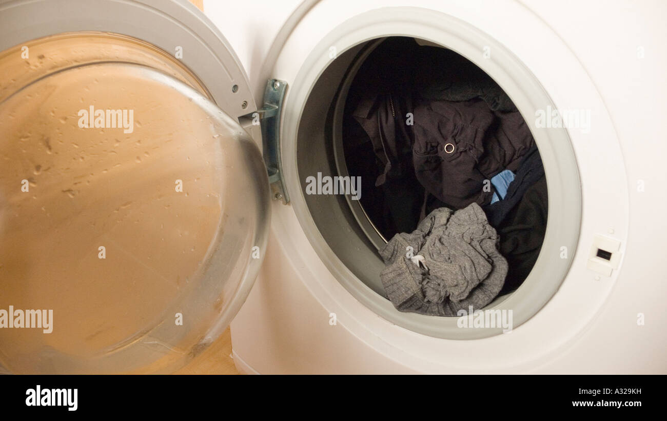washer dryer washing machine in the kitchen door open clean clothes ...