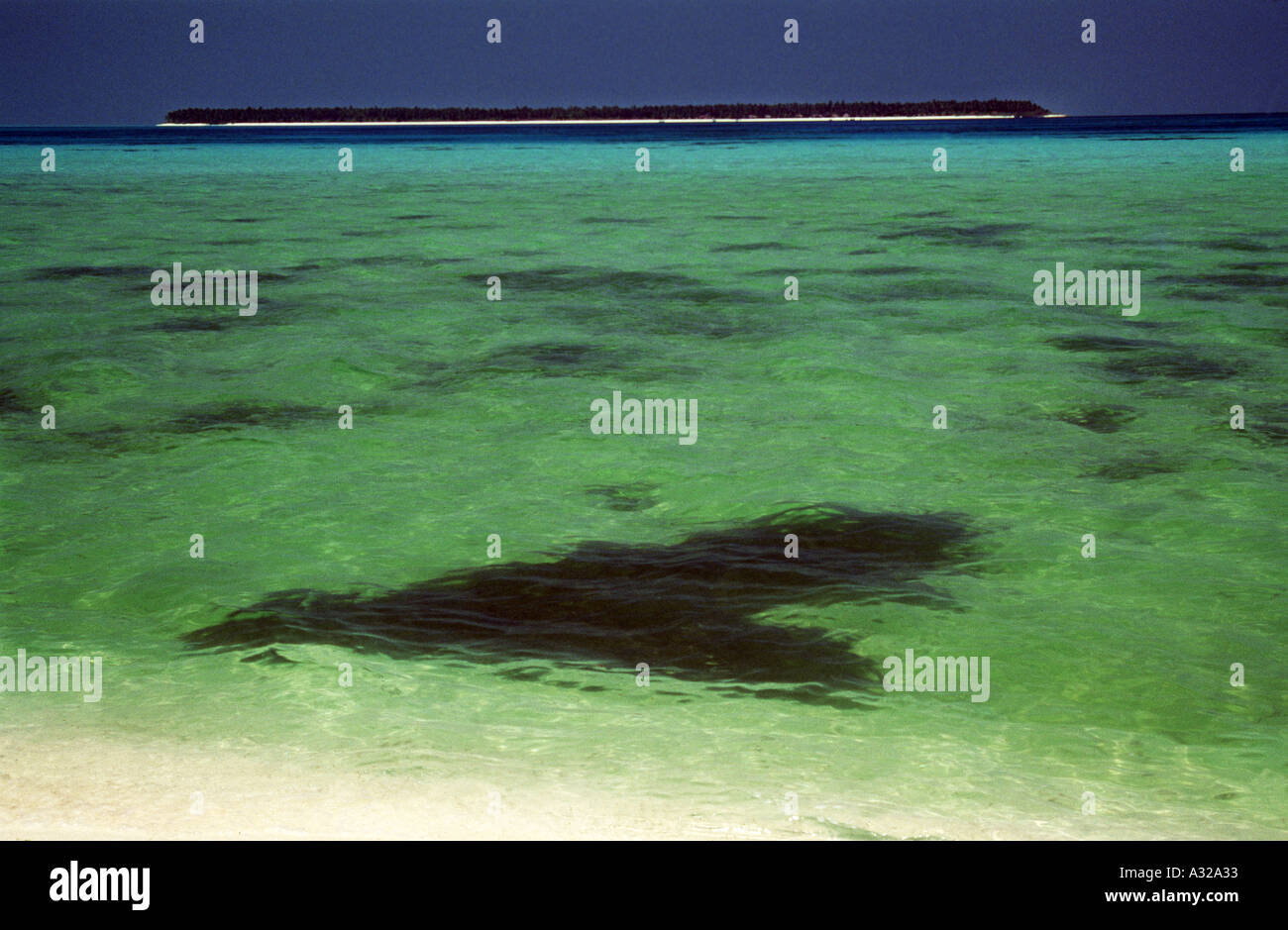 Seascape of shadows of clouds in blue green sea water of Indian Ocean ...