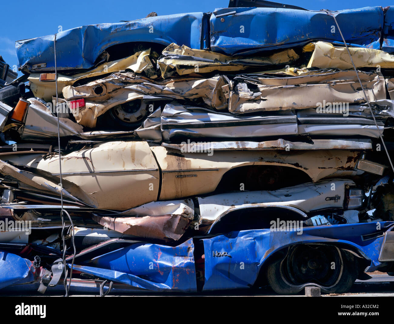 Crushed cars ready for recycling California USA Stock Photo - Alamy