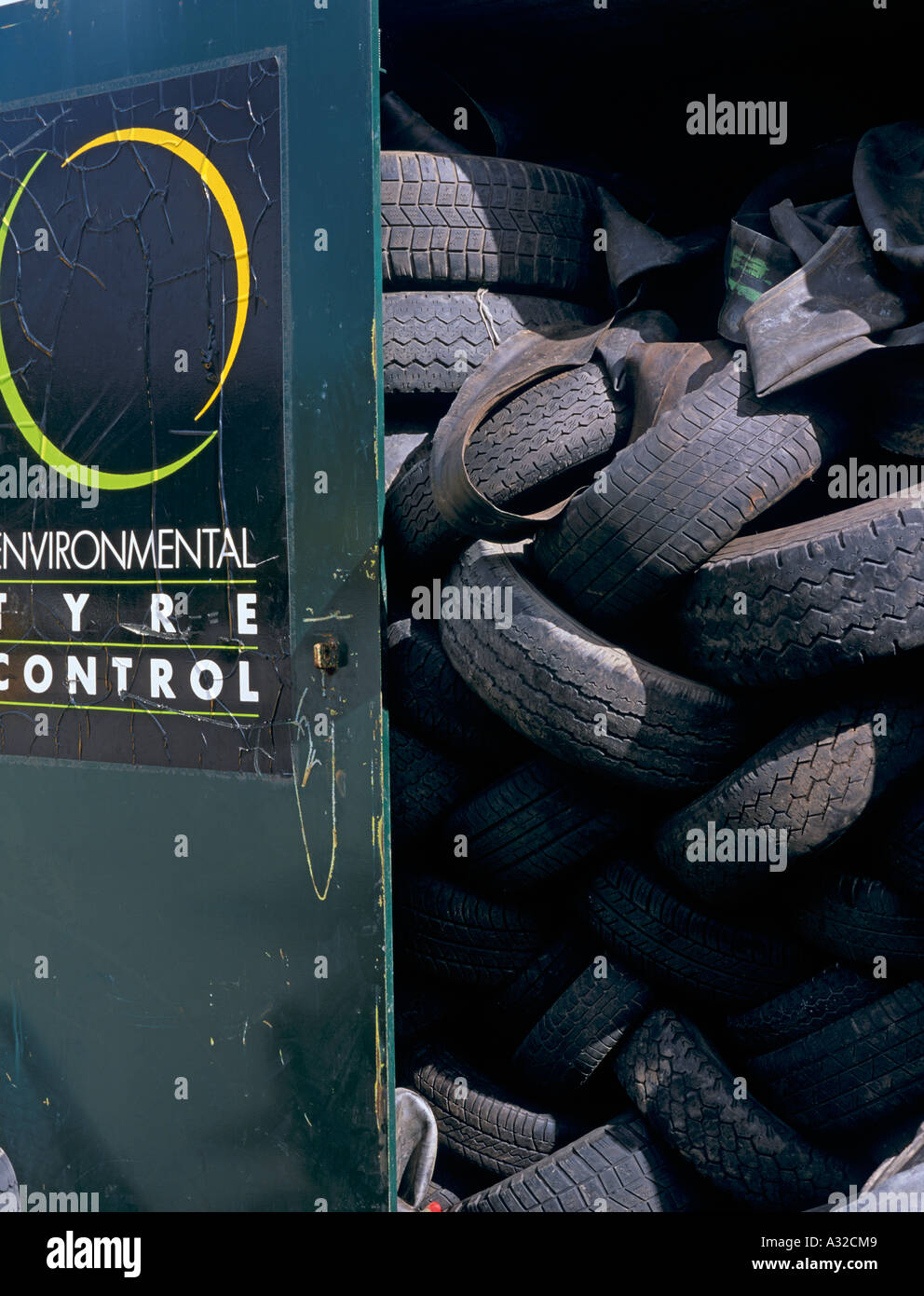 Recycled tyres in environmental unit North Wales UK Stock Photo - Alamy