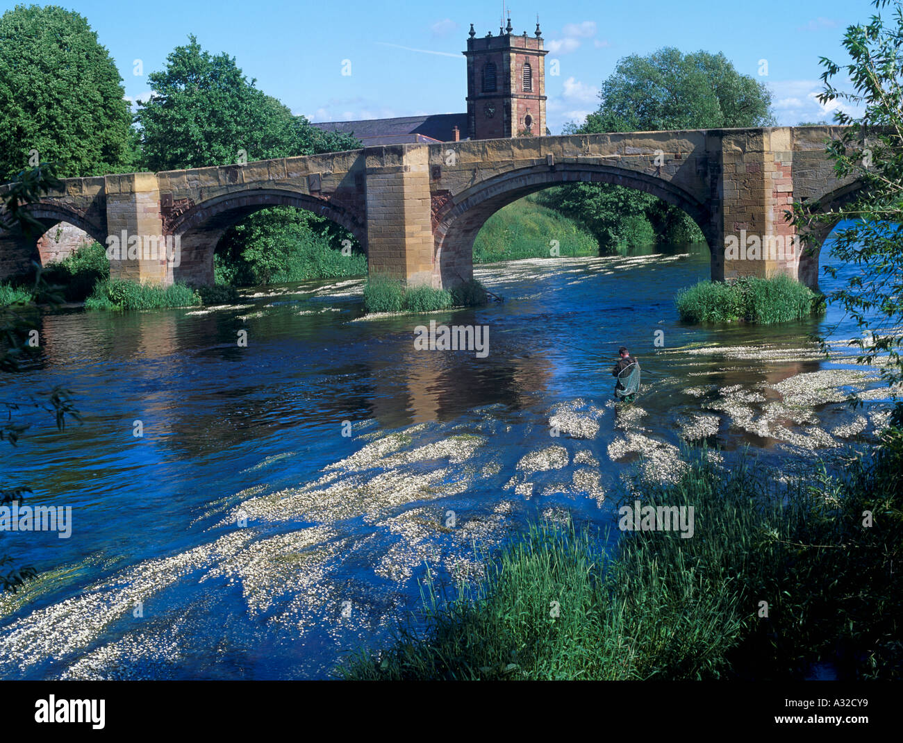 Fisherman on river Dee Bangor on Dee Wales UK United Kingdom Stock ...