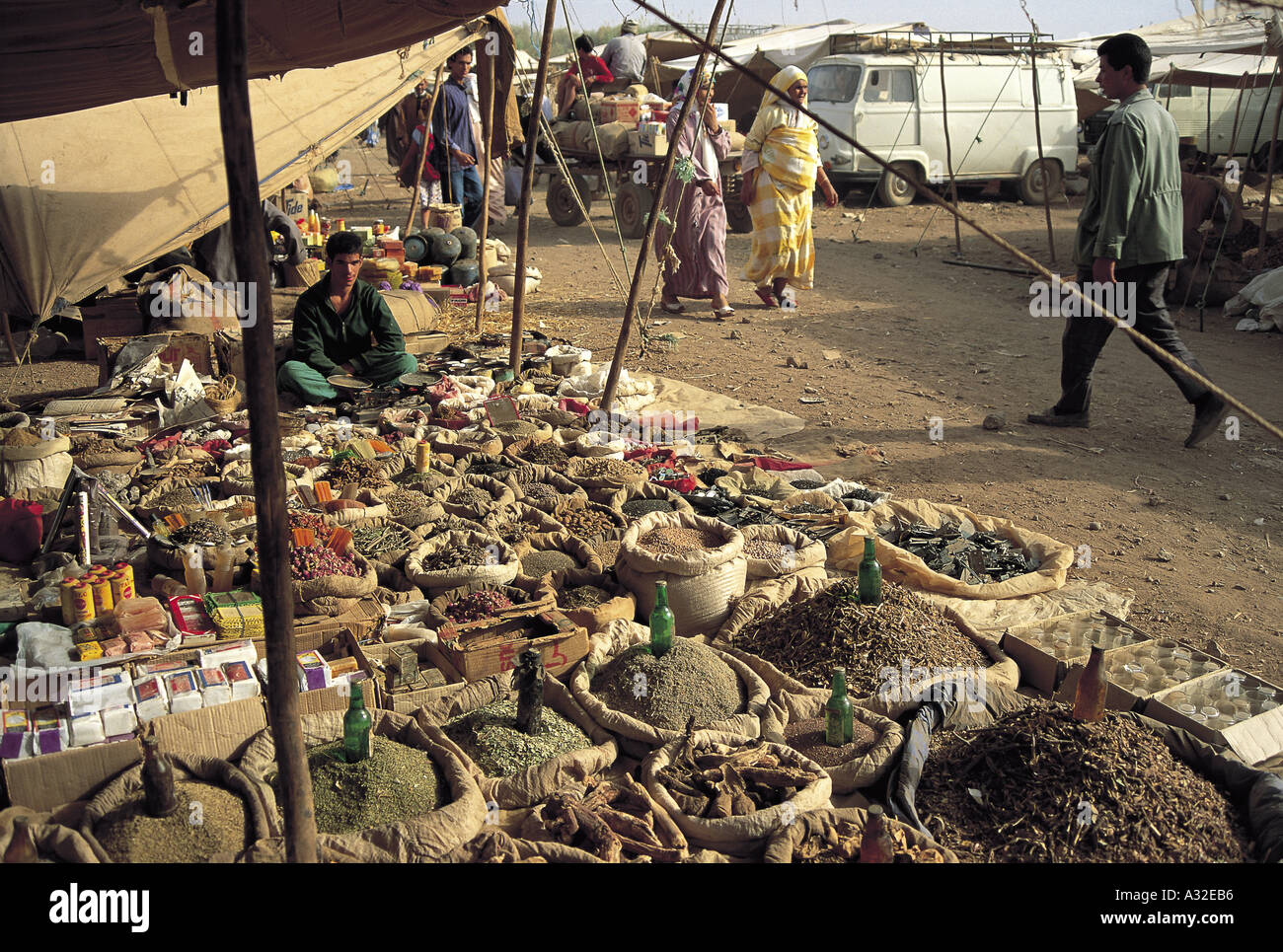 A rural market or souq in a town in the Middle Atlas mountains of ...