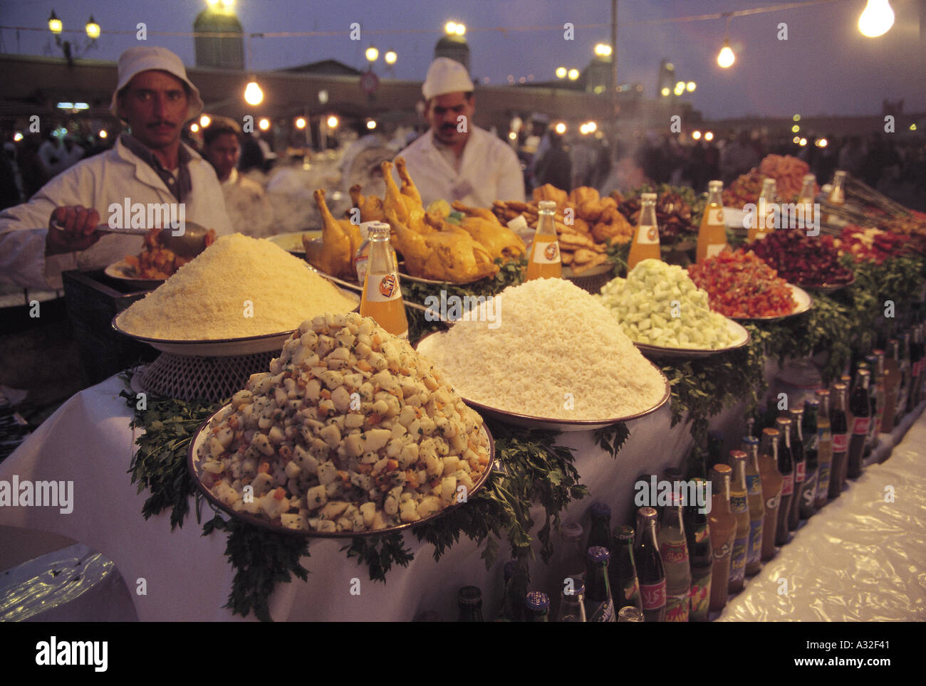 Open air cafe on the Djem el-Fna public square in Marrakech, Morocco ...