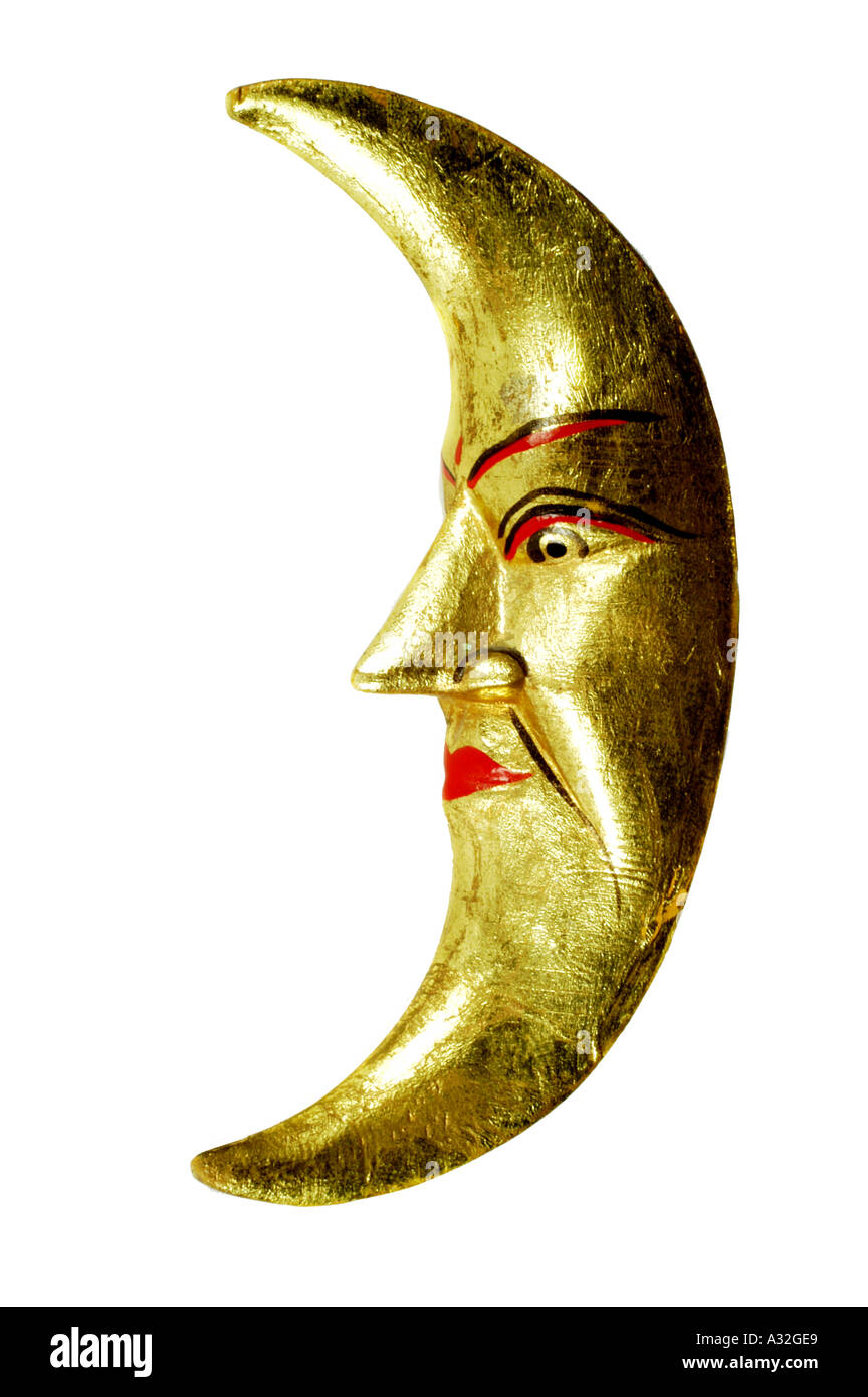 Golden moon on white background Stock Photo - Alamy