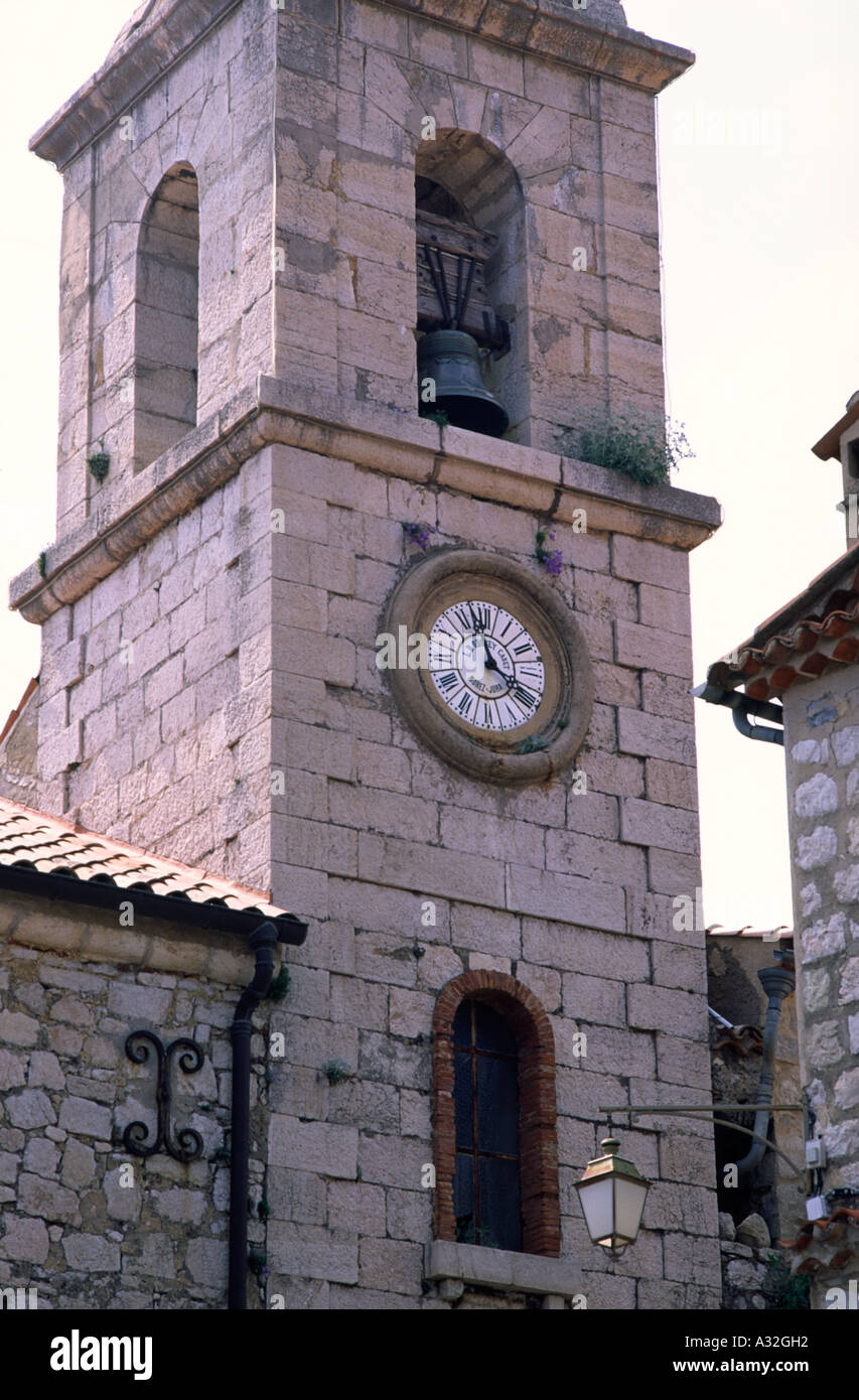 Gourdon village clock tower in Provence France Stock Photo - Alamy