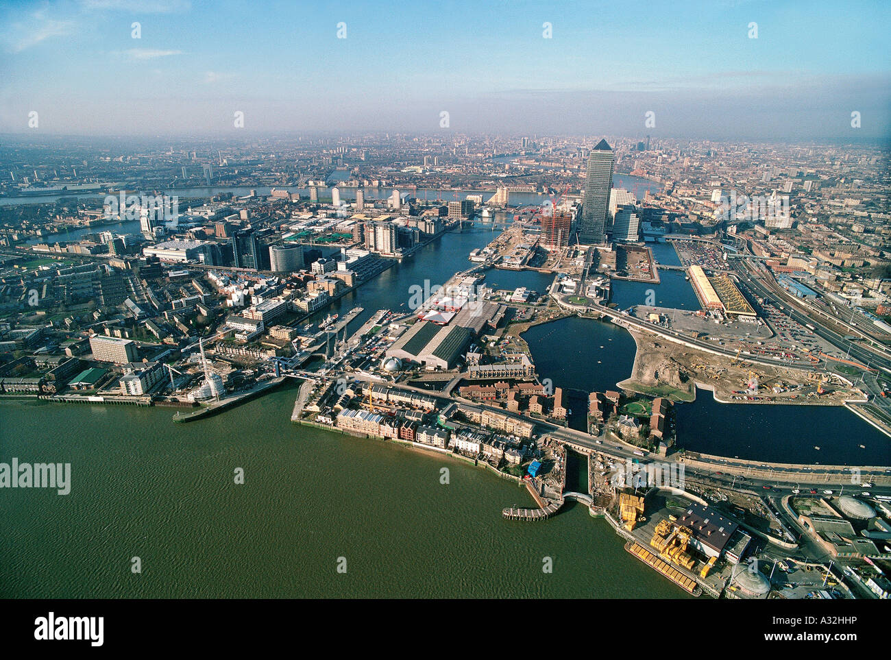 Aerial view of Canary Wharf, London Docklands, United Kingdom Stock ...