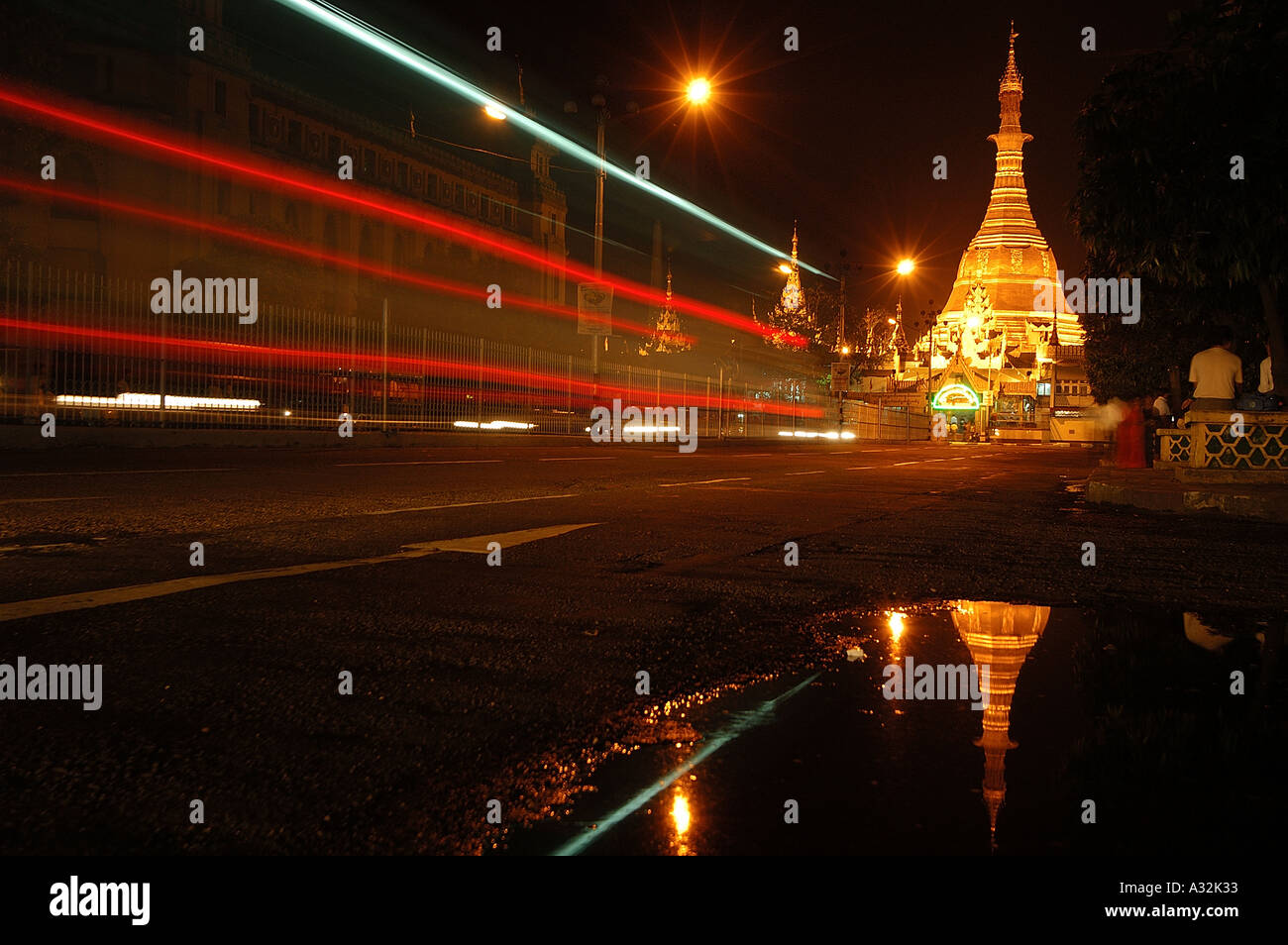 Sule Pagoda car lights Yangon Burma Myanmar Stock Photo - Alamy