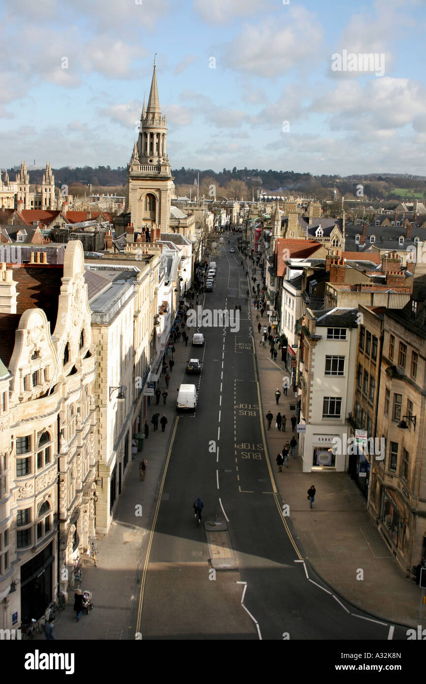 An aerial view of the High street in Oxford and St Mary's Church Stock ...