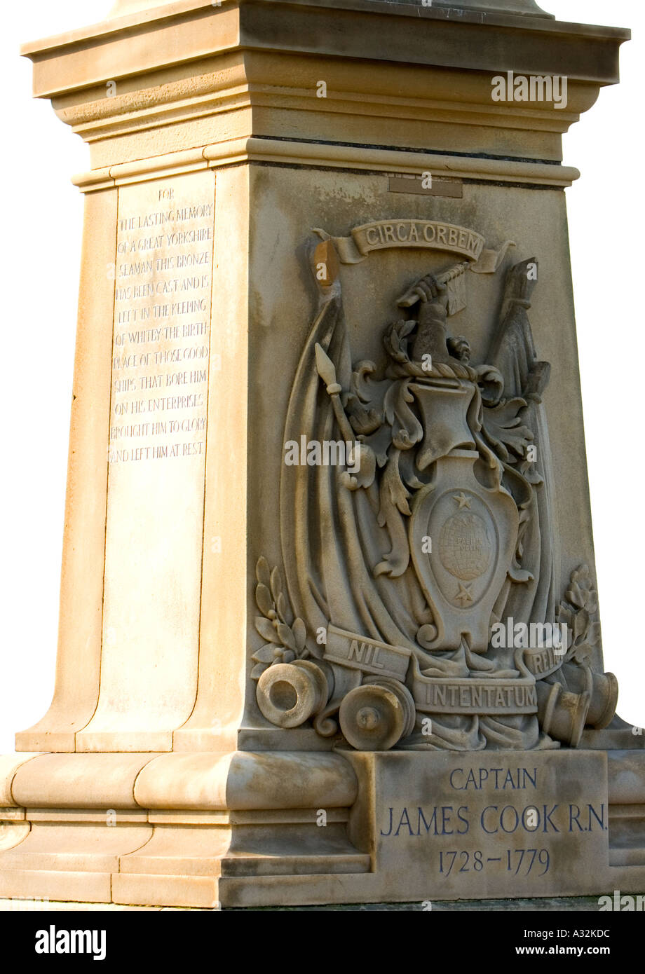 Captain Cook stone Statue Plinth in whitby yorkshire uk Stock Photo - Alamy