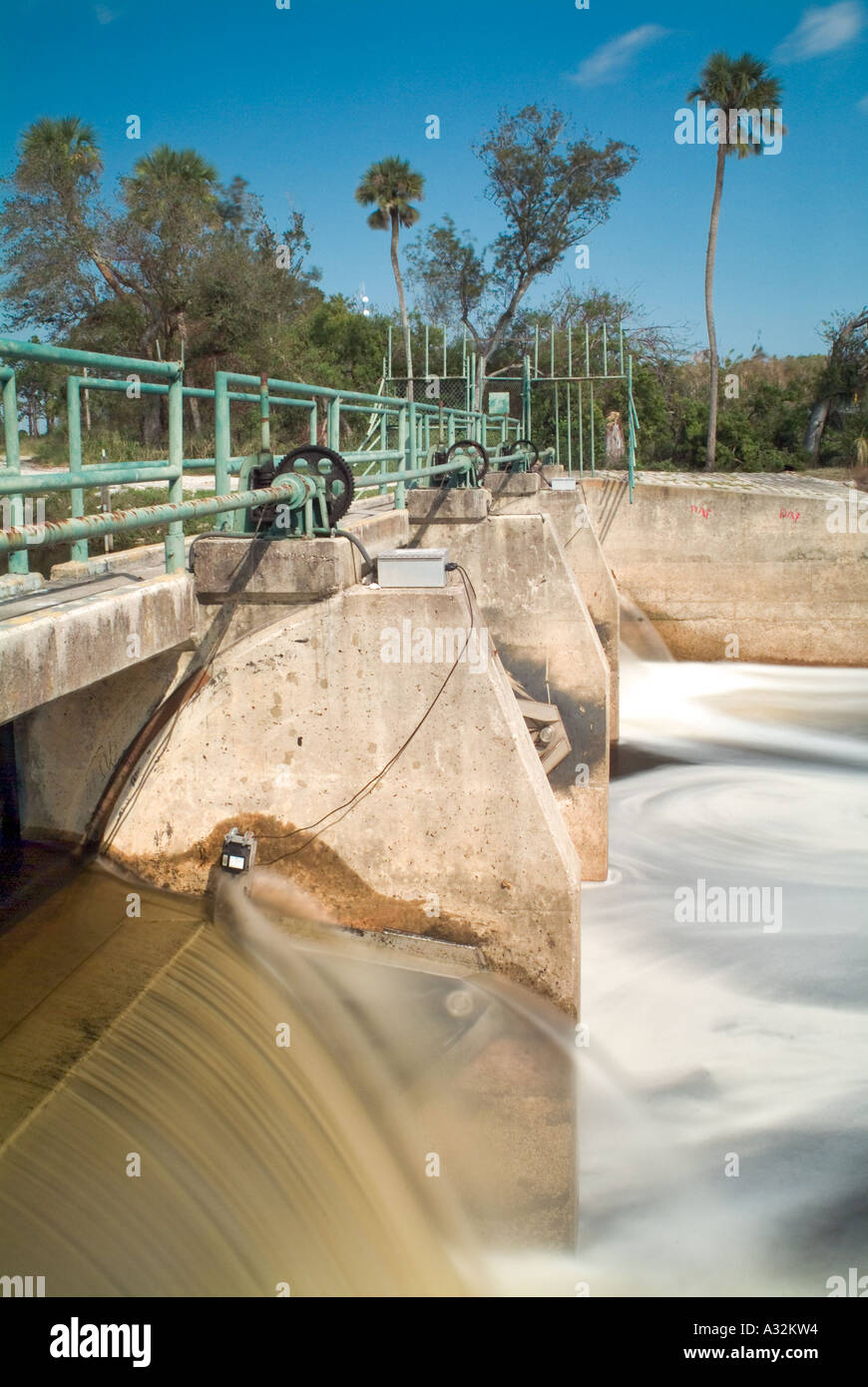 water control structure flood gate floodgate dam flowing water in ...