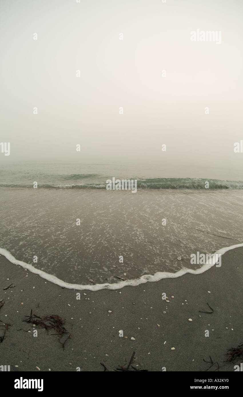 fog over ocean early morning Florida beach coastal calm waves thick ...