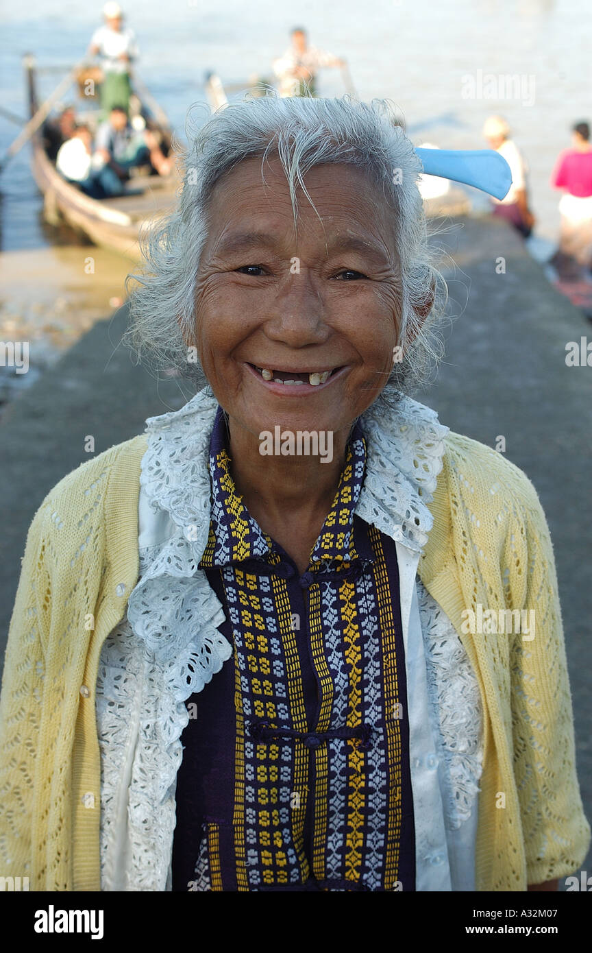 old lady at riverside Yangon Burma Myanmar Stock Photo - Alamy