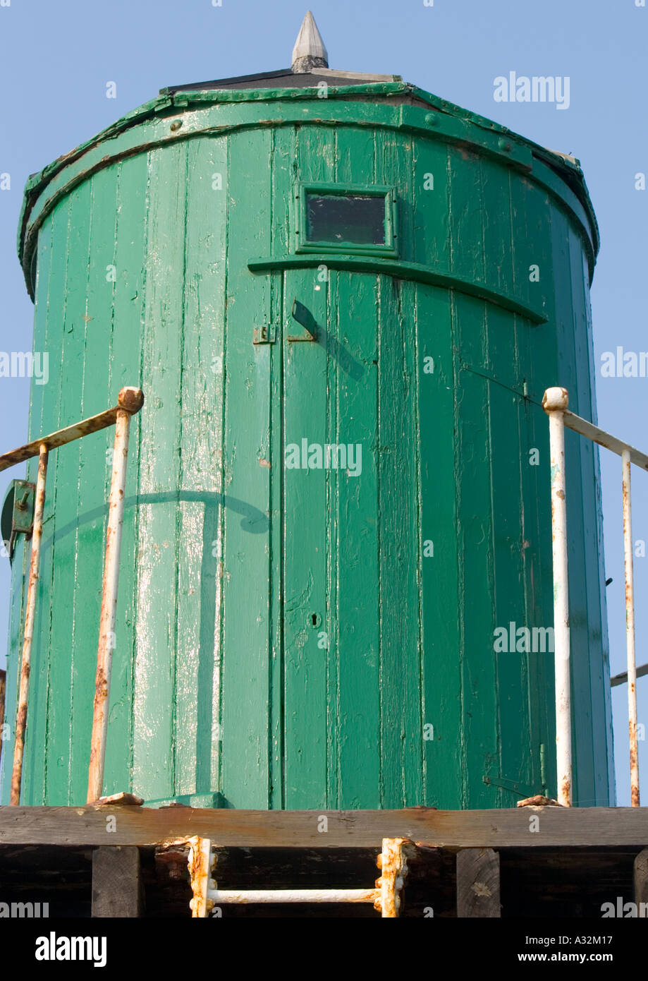 Green wooden beacon on west pier, Whitby yorkshire uk Stock Photo - Alamy