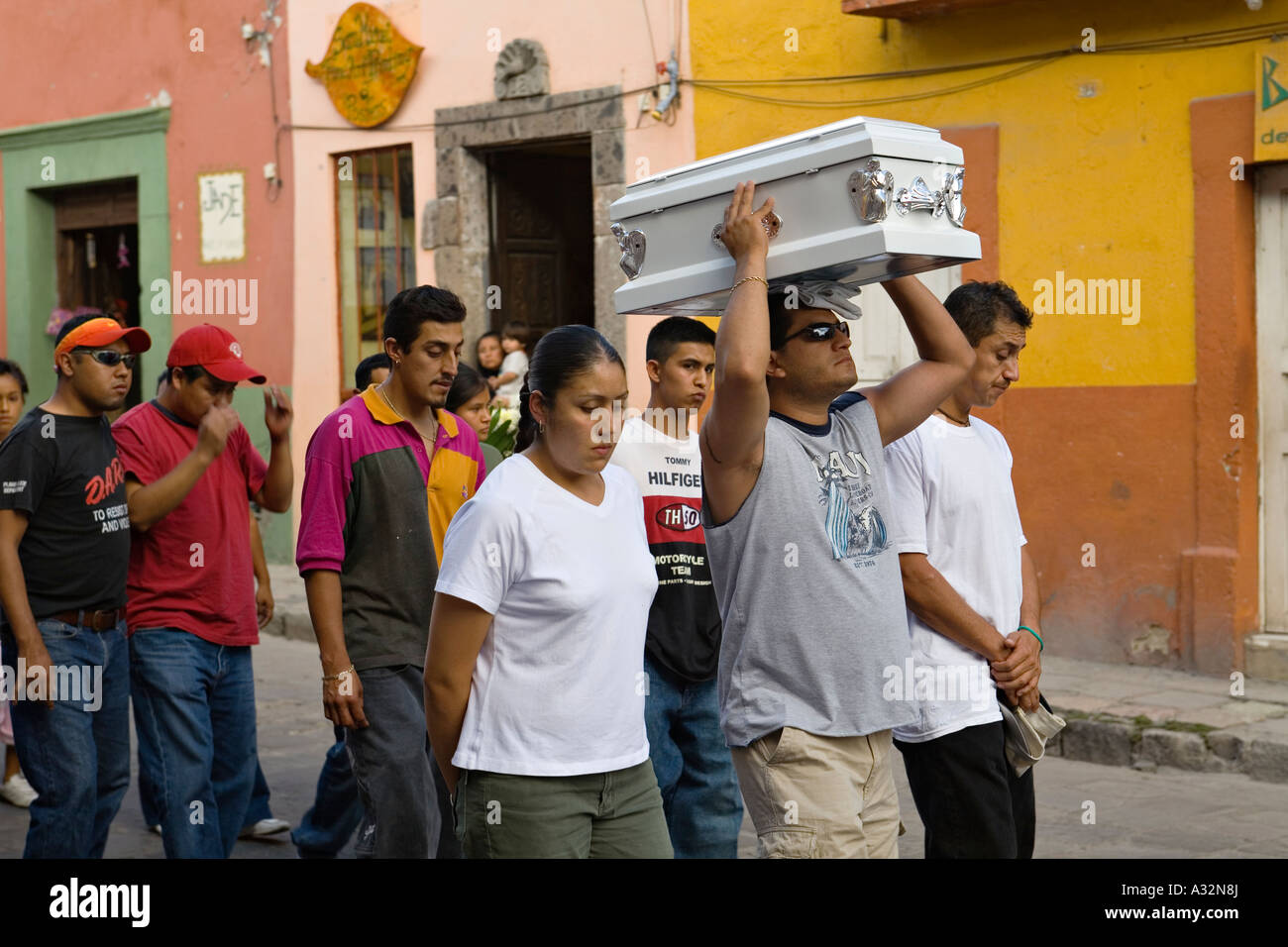 MEXICO San Miguel de Allende Funeral procession on city street for ...