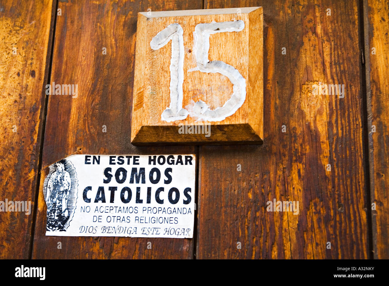 MEXICO San Miguel de Allende Sign on door of home in Spanish stating ...