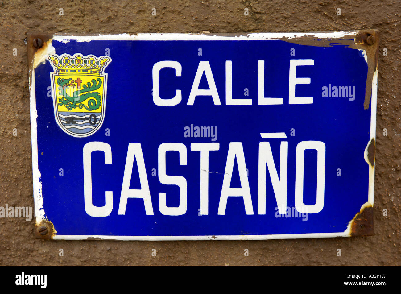 calle castano street sign blue tenerife puerto de la cruz spain spanish ...