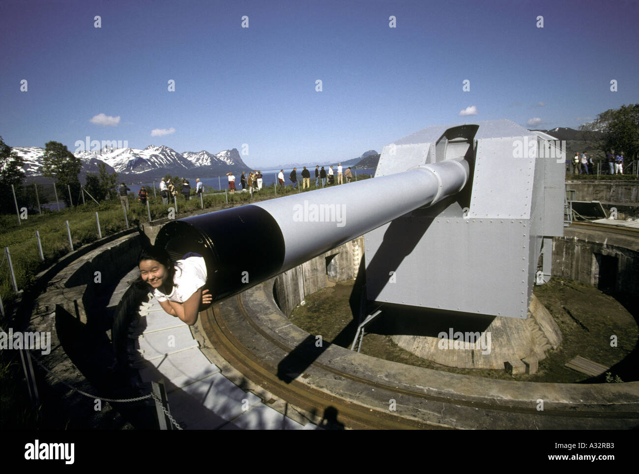 girl inside the barrel of a german second world war adolf defence gun ...