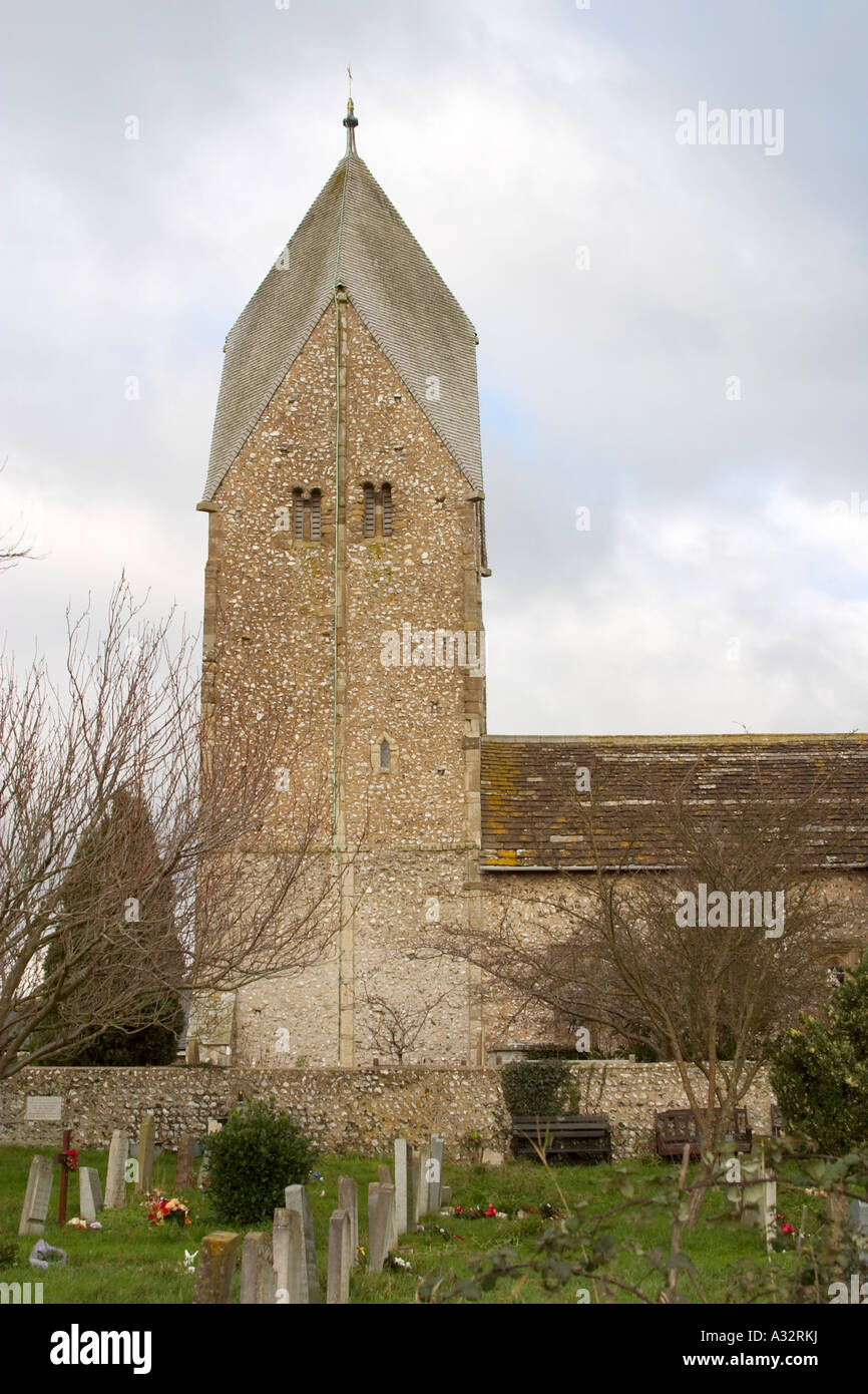 The West tower of St Marys Church, Sompting, West Sussex Stock Photo ...