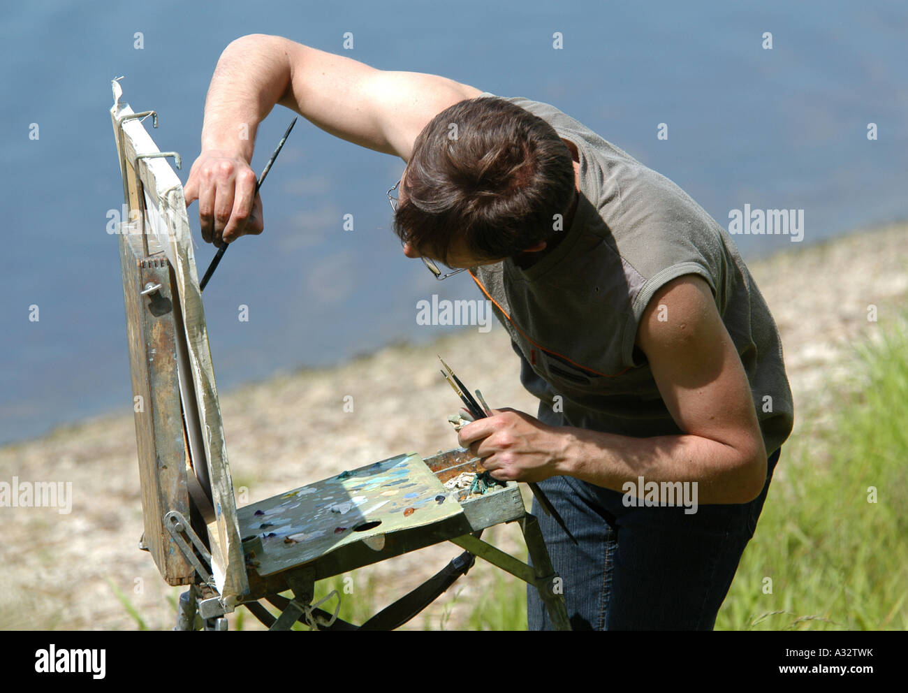Artist painting the study on an open air Stock Photo - Alamy