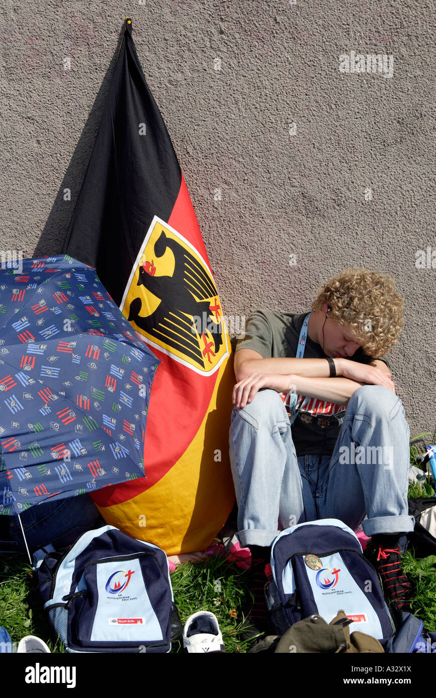 World Youth Day - a tired German pilgrim, Cologne, Germany Stock Photo ...