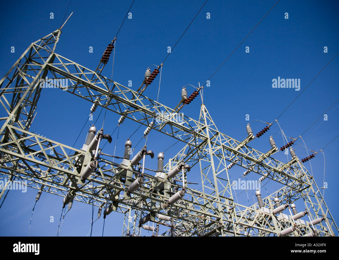 Electrical cables on a tower Stock Photo - Alamy