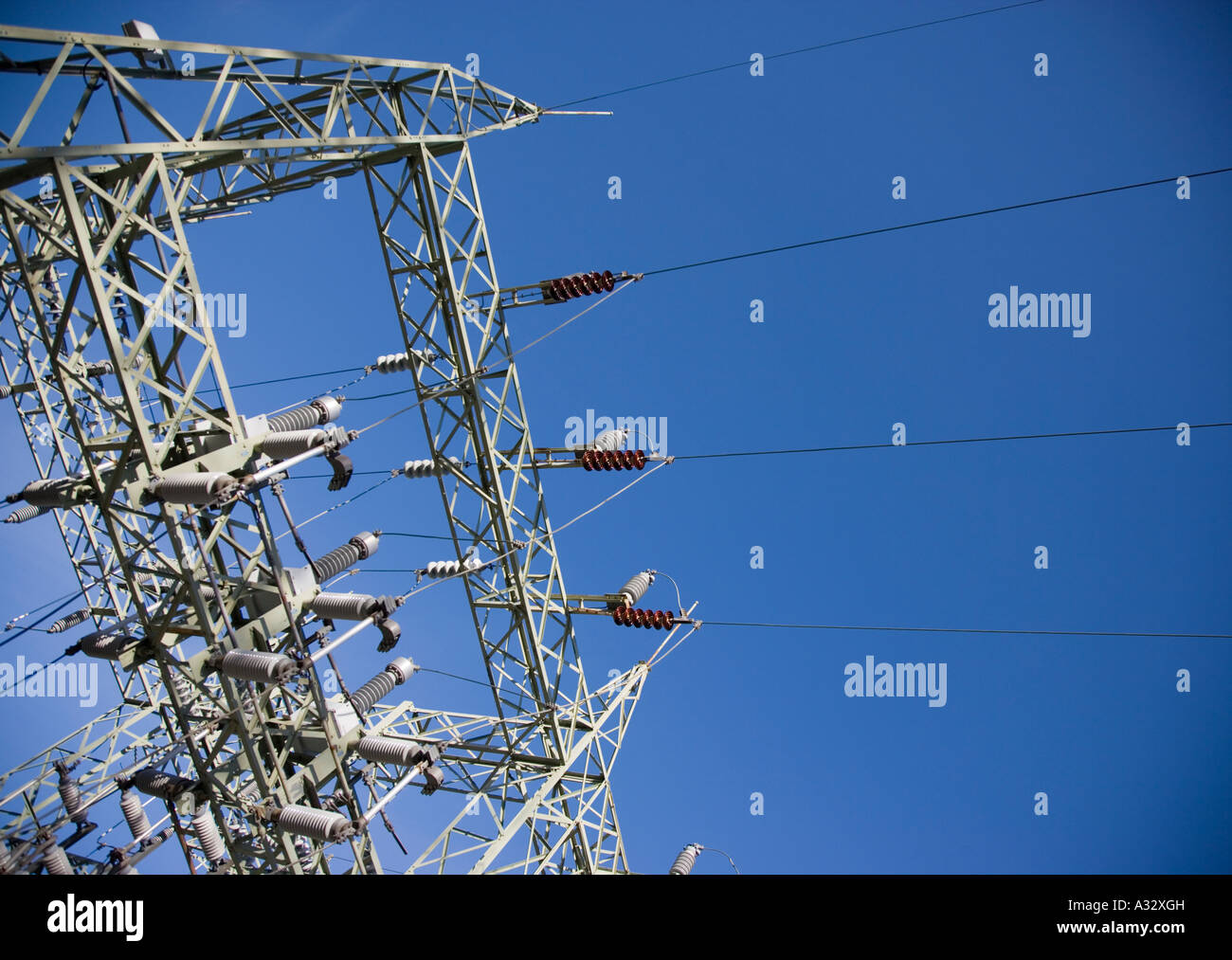 Electrical cables on a tower Stock Photo - Alamy