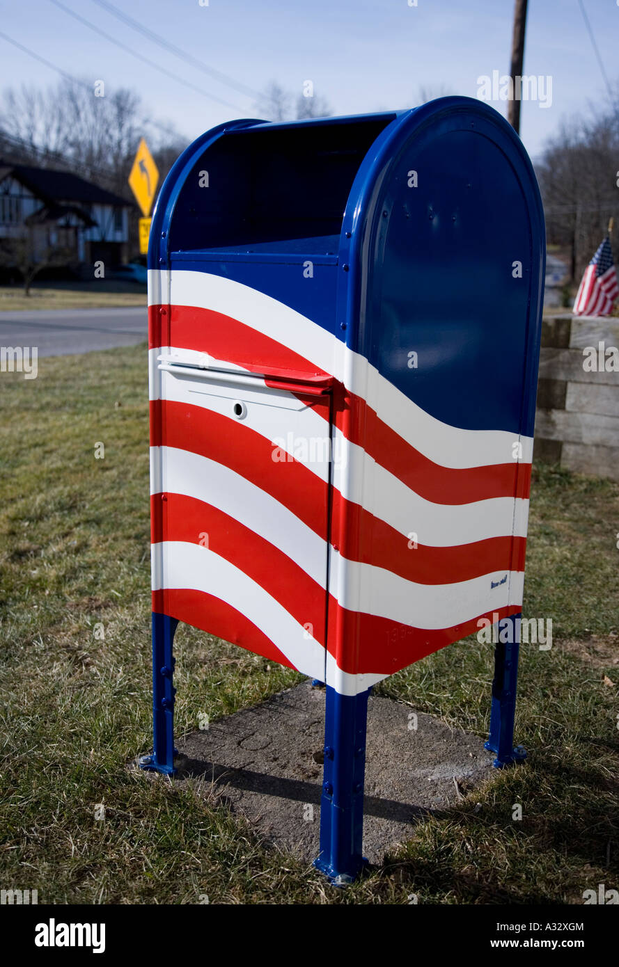 Mailbox painted red white and blue Stock Photo - Alamy