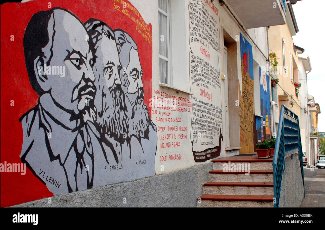A famous murals depicting Marx Engels and Lenin in Orgosolo Sardinia ...