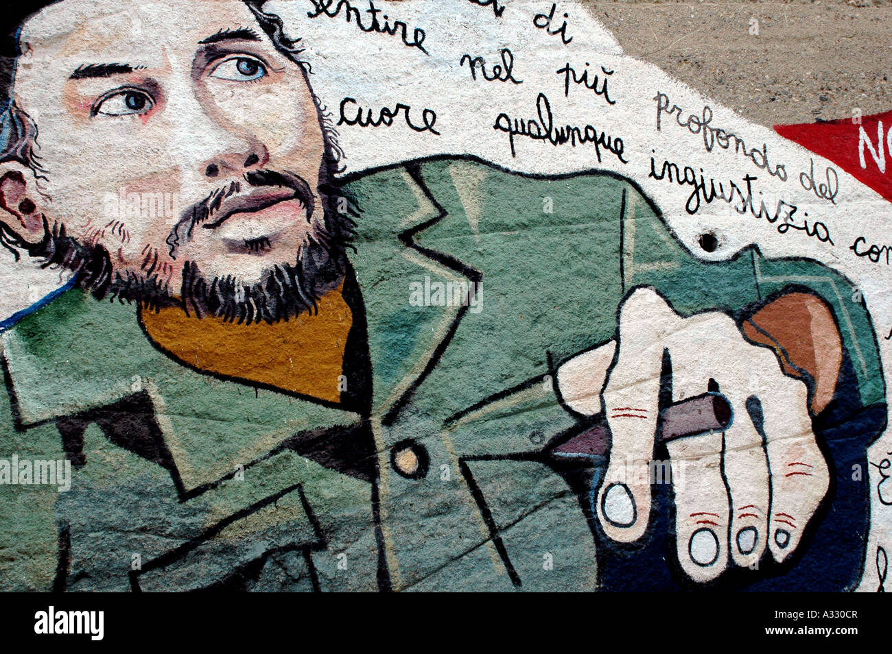 One of Orgosolo's most famous murals depicting Che Guevara, the hero of ...