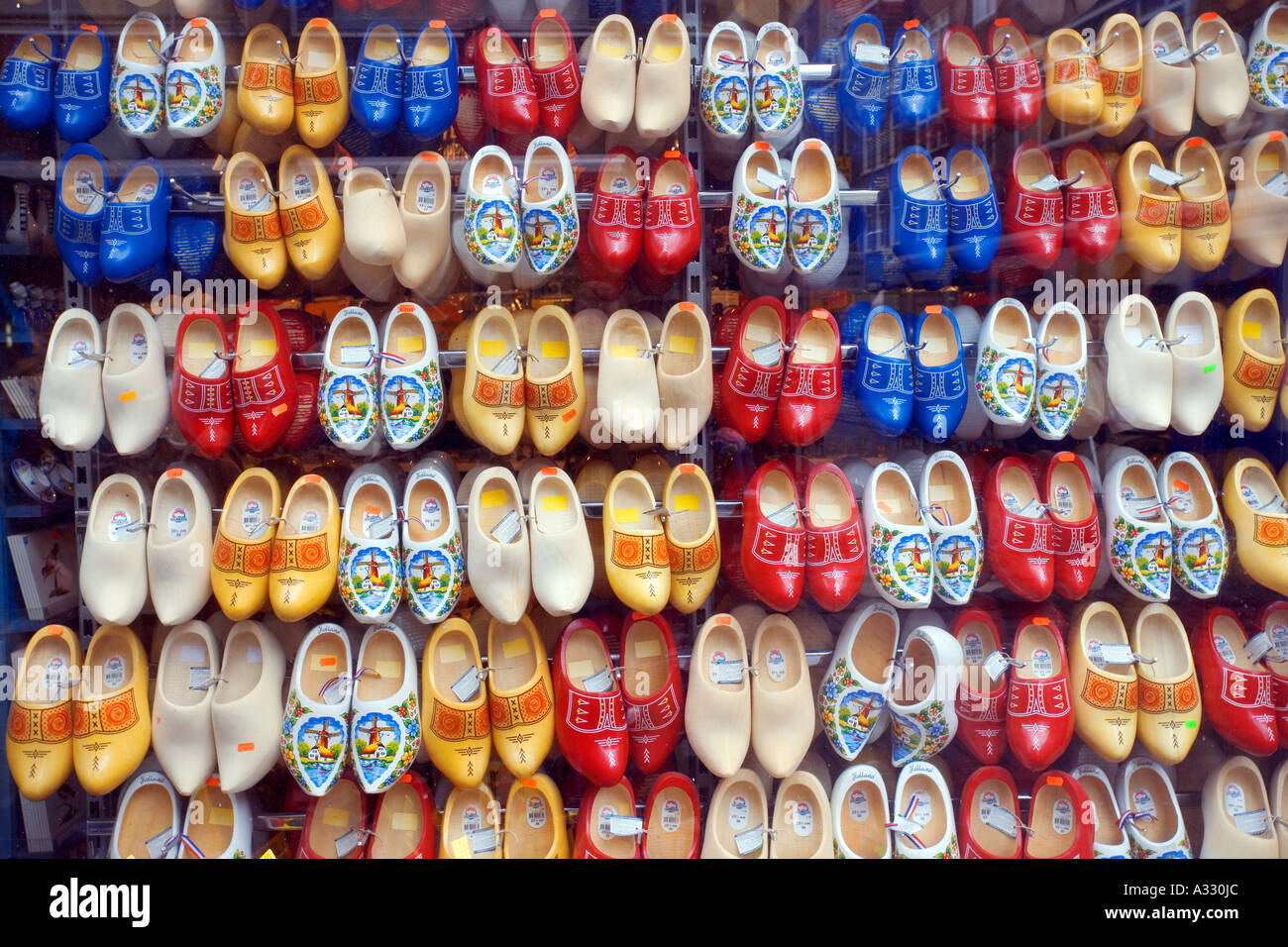 Amsterdam, Netherlands. Colorful clogs for sale in shop window Stock ...
