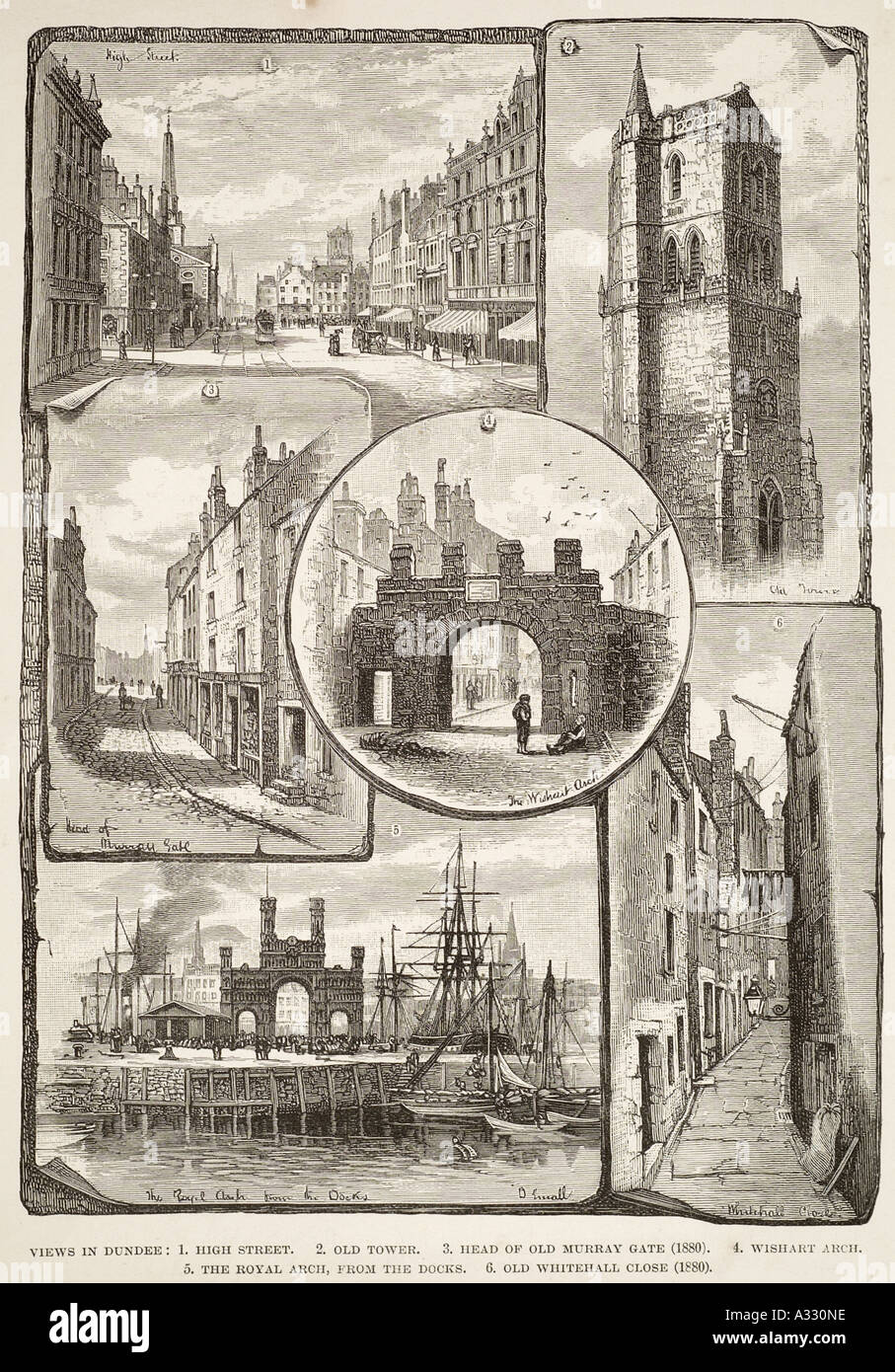 Dundee Scotland various views town street gate arch tower UK United ...