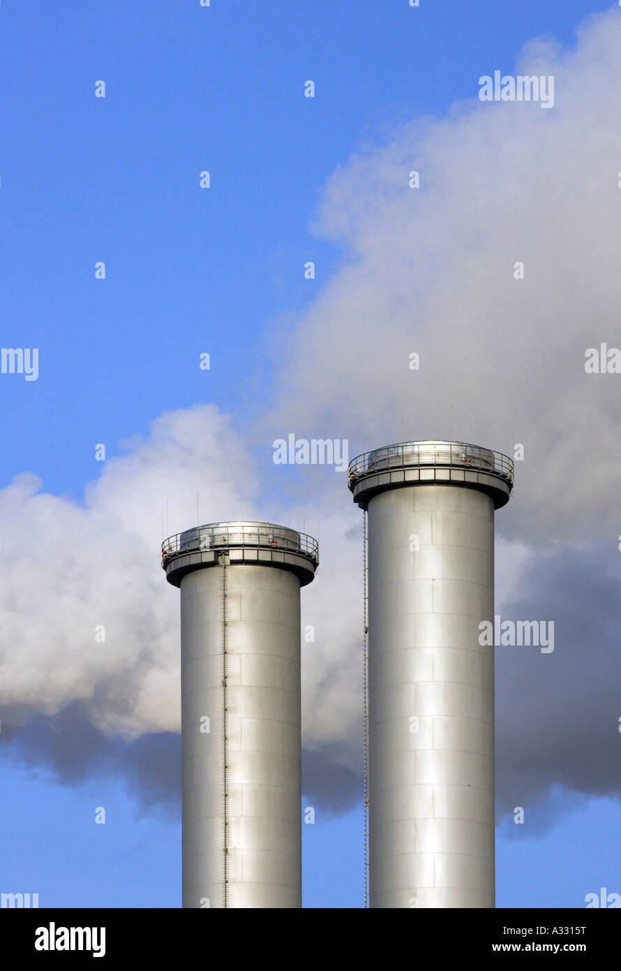 Smokestacks at a cogeneration plant Stock Photo - Alamy