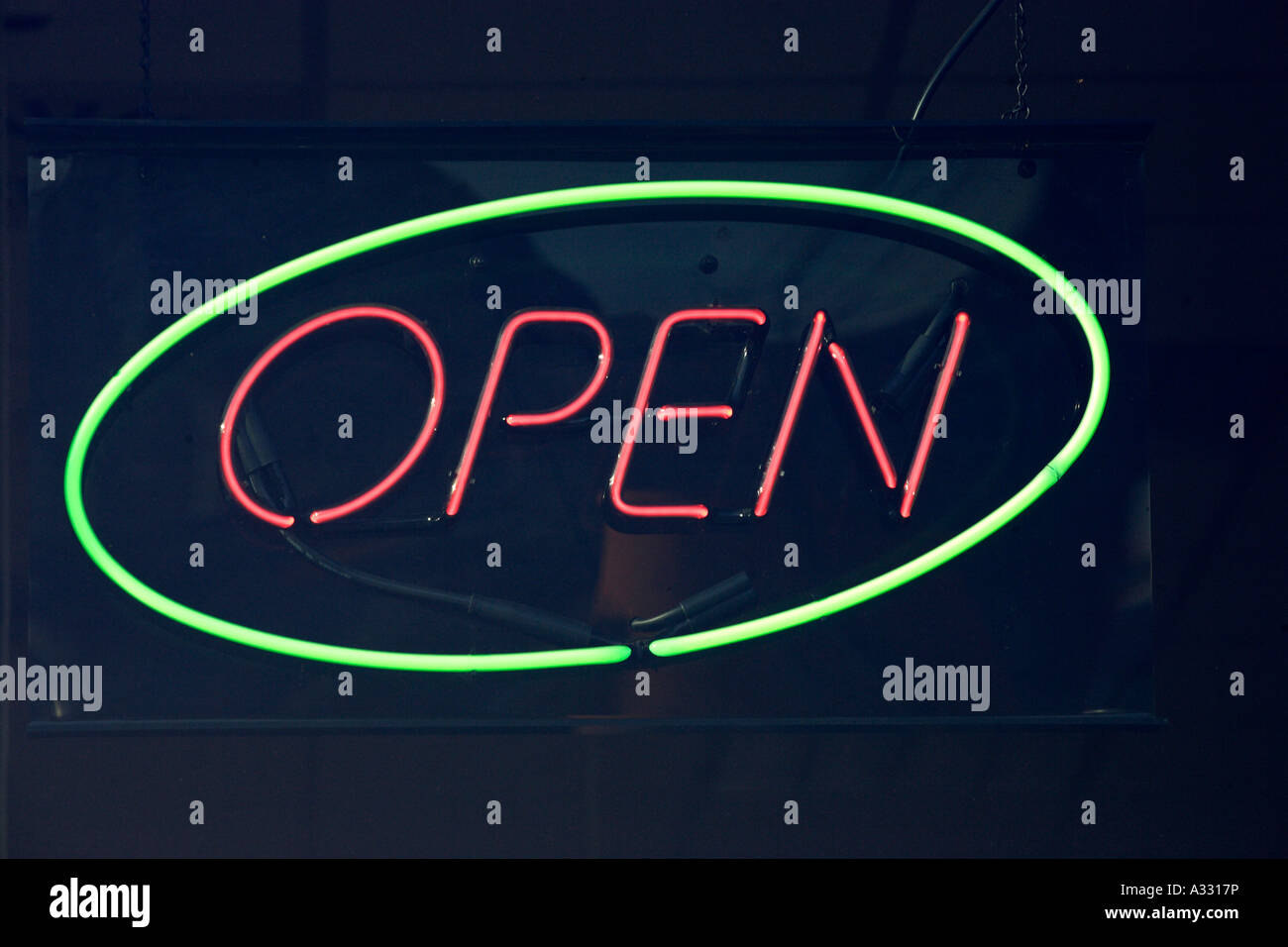Neon writing open hi-res stock photography and images - Alamy
