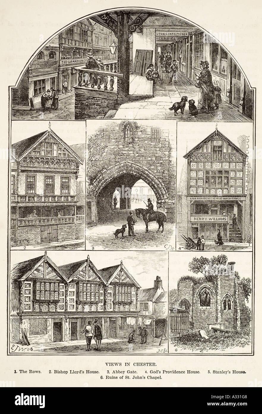 Chester Cheshire various views of town medieval half timbered England ...