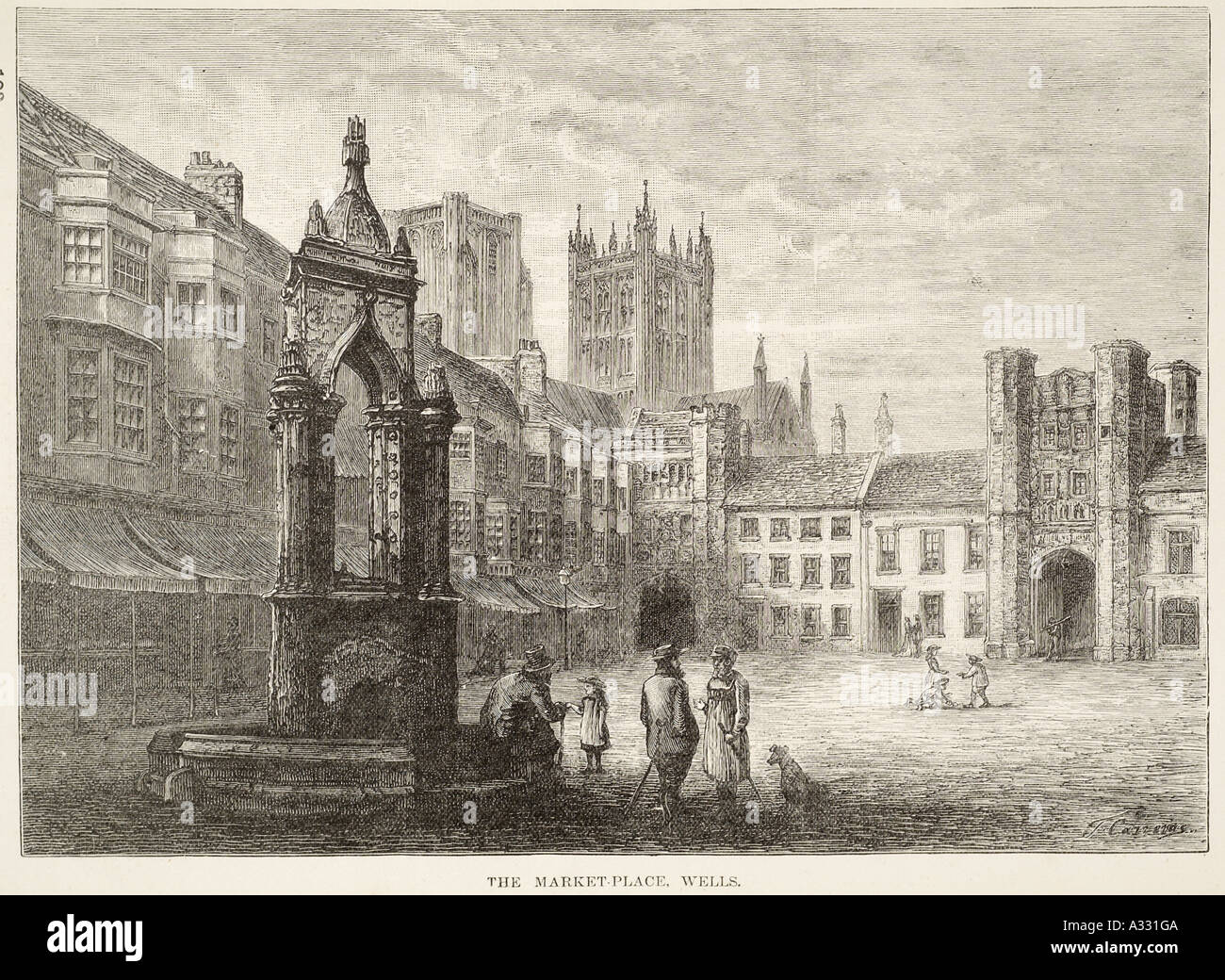 Wells town square Somerset cathedral market gate England UK United ...