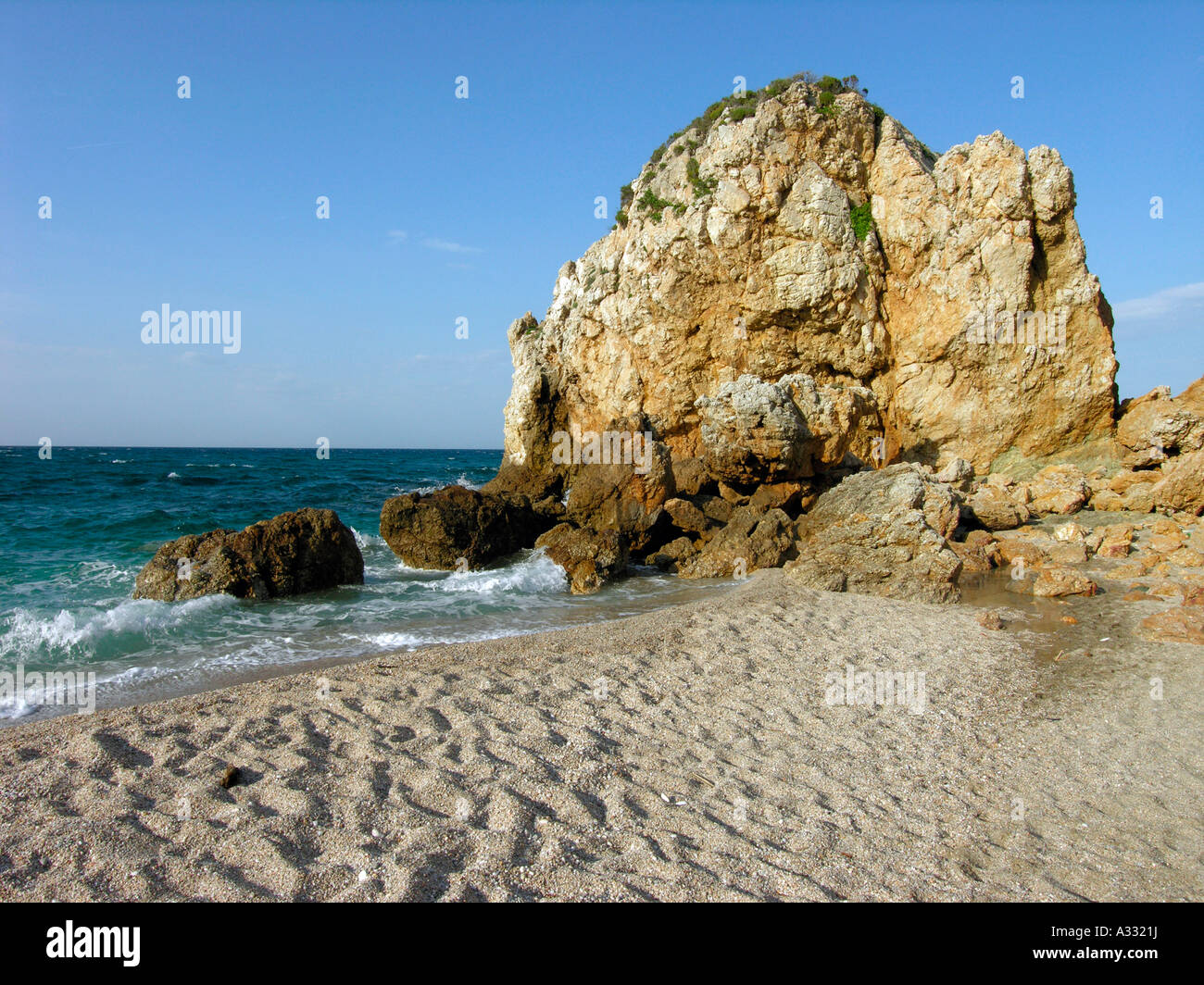 rocky bay with beach on the peninsula Pilion Thessaly Greece Stock ...